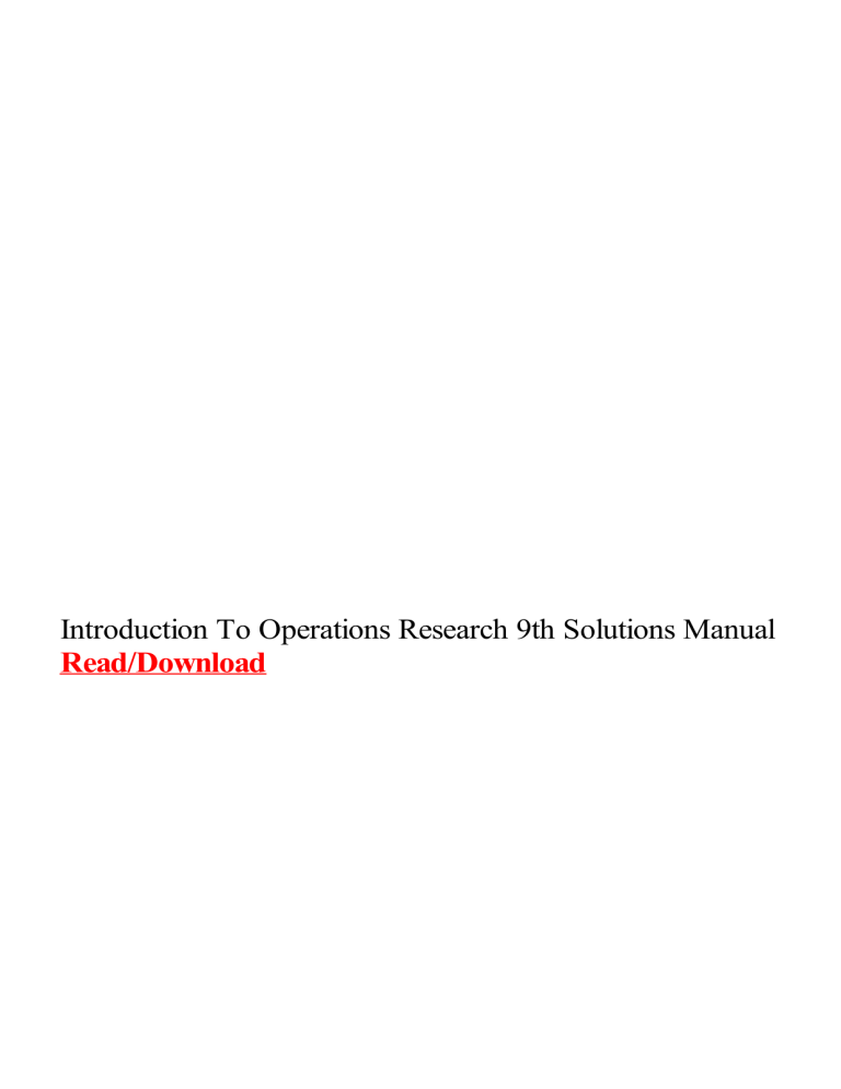 Operations Research 9th Edition Solutions Manual