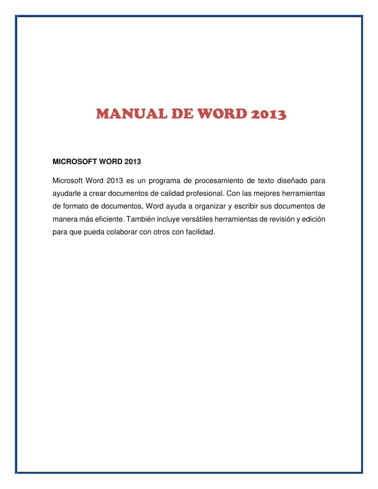 Manual de Word 2013: Guía para crear documentos profesionales