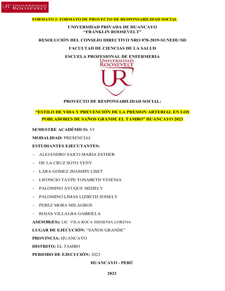 FORMATO 02 - FORMATO DE PROYECTO DE RESPONSABILIDAD SOCIAL ENFERMERIA