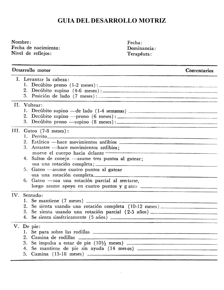 Guía del examen de reflejos y del desarrollo motriz