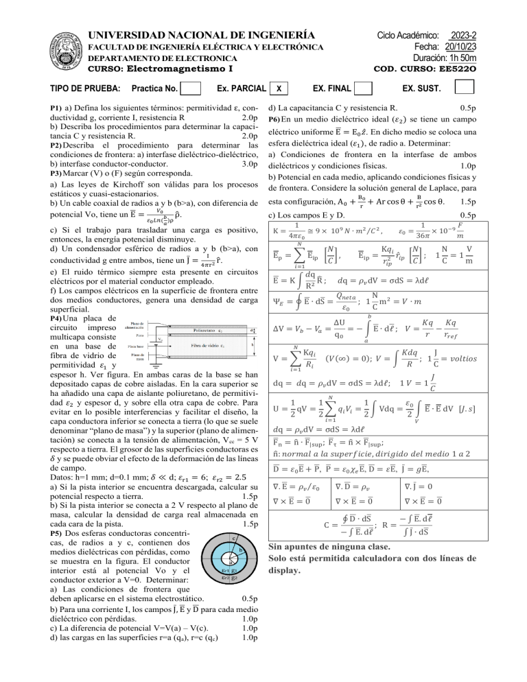 EE522O20232 Examen parcial de Electromagnetismo I