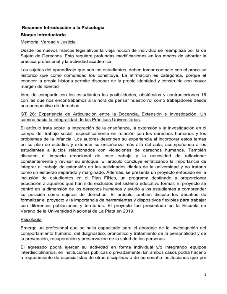 Resumen Introducción a la Psicología