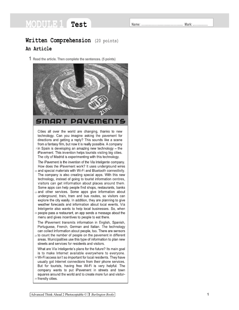 Reading - Think Ahead 2 Module1