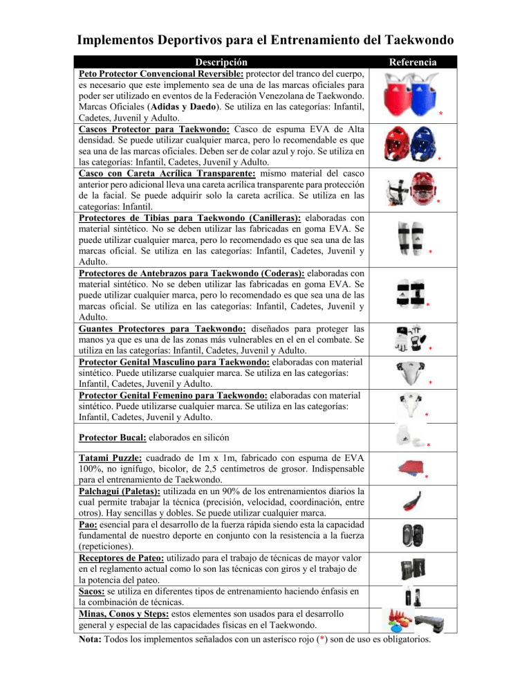 Implementos Deportivos para el Entrenamiento del Taekwondo