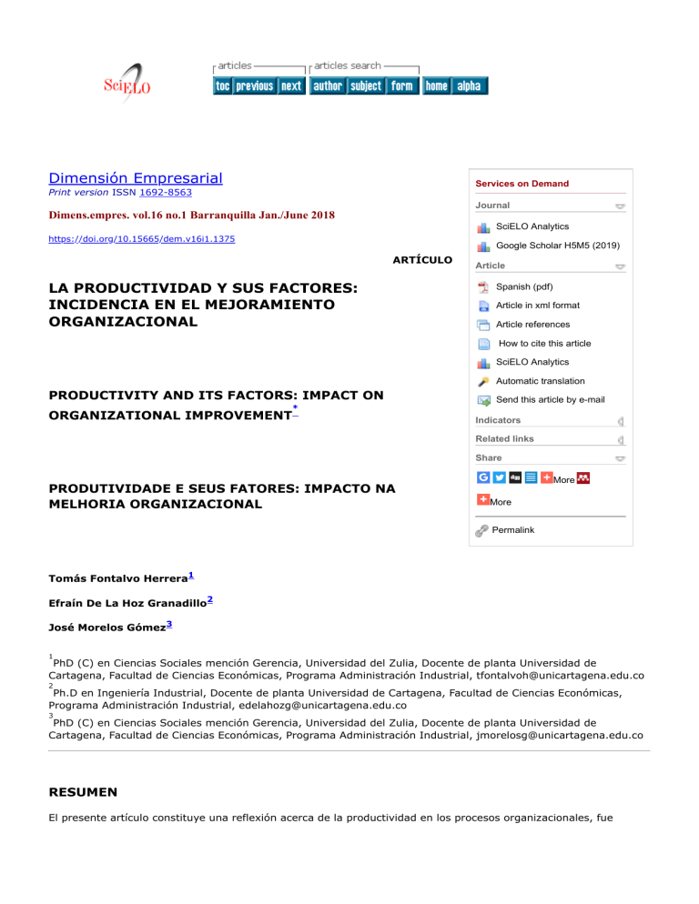 LA PRODUCTIVIDAD Y SUS FACTORES- INCIDENCIA EN EL MEJORAMIENTO ORGANIZACIONAL (1)