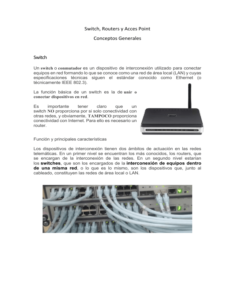 Switches, Routers y Access Points: Conceptos Generales