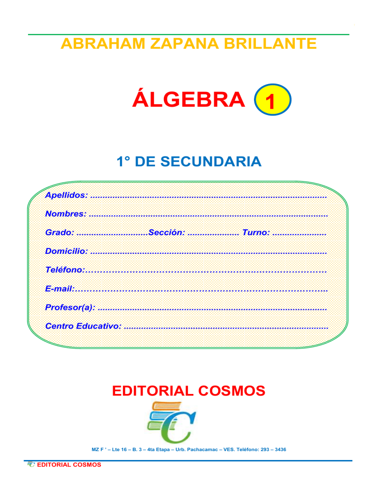 ÁLGEBRA 1° SECUND. - 2018