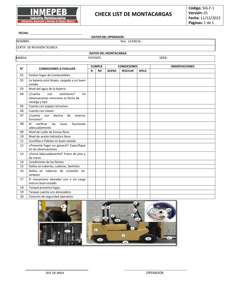 CHECK LIST MONTACARGA