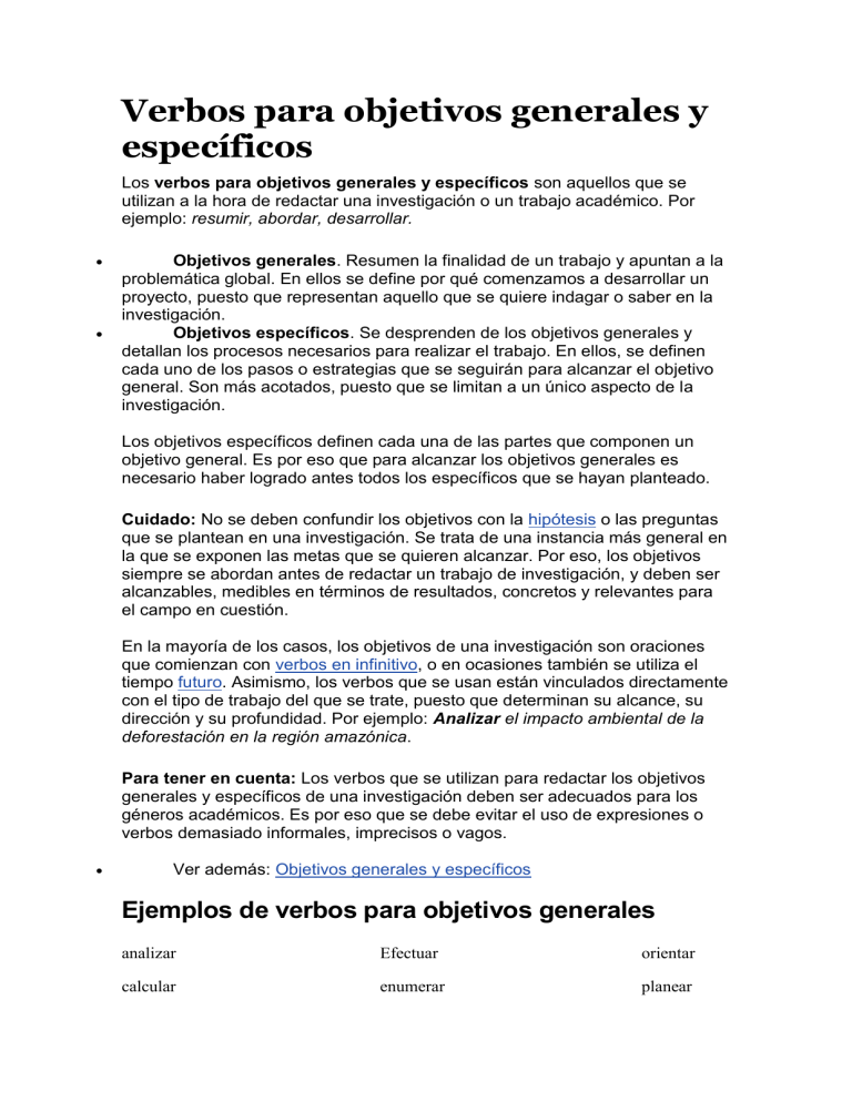 Verbos para Objetivos: Guía para Investigación Académica