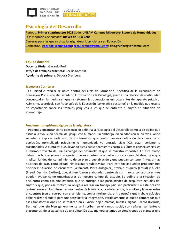 15. Psicología del Desarrollo 2023 - Lic. y Prof. en Educación