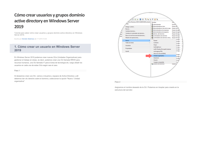 Crear Usuarios Y Grupos En Active Directory Windows Server 2019