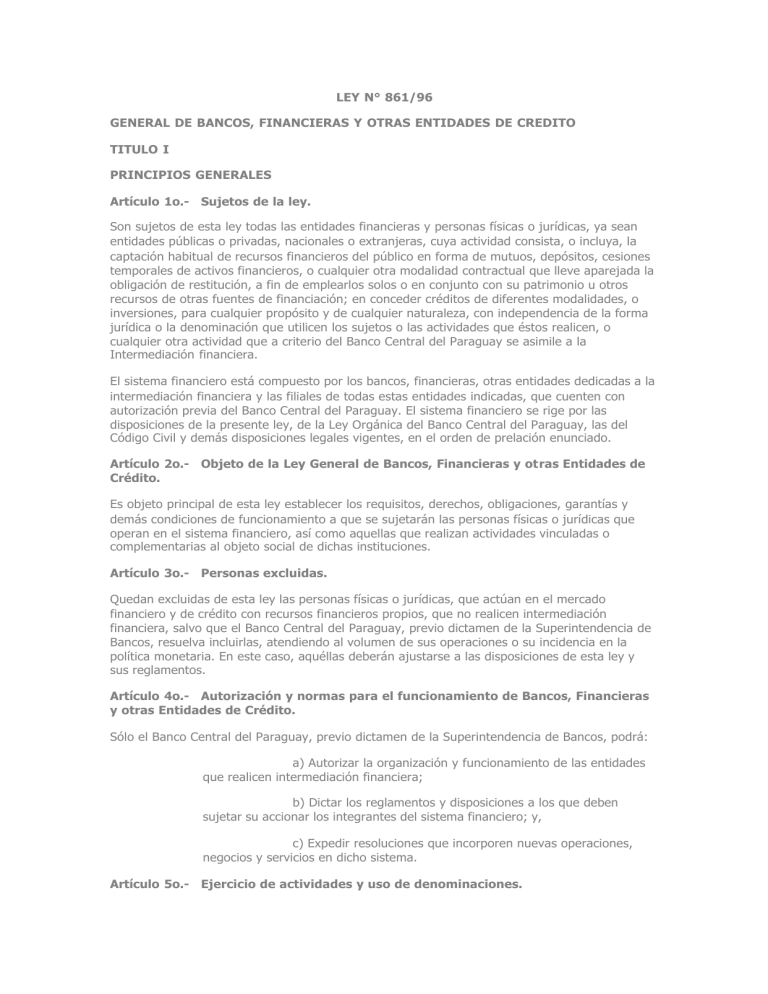 ley 861-96 bancos