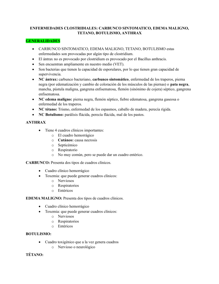 Enfermedades Clostridiales: Apuntes