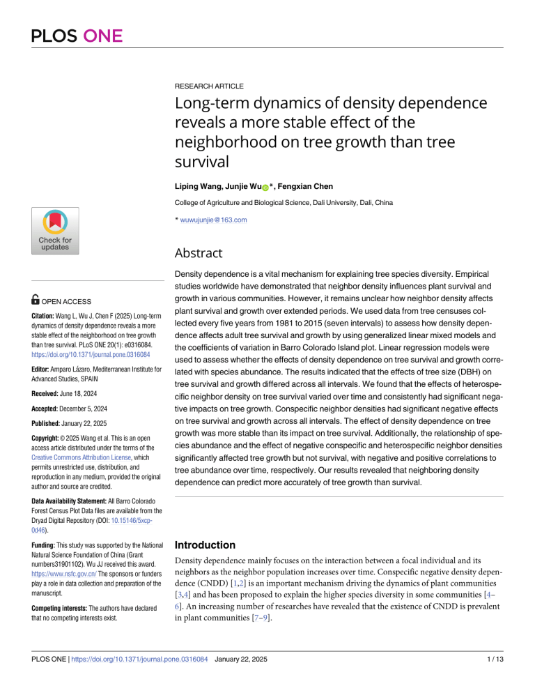 Density Dependence & Tree Dynamics: A Long-Term Study