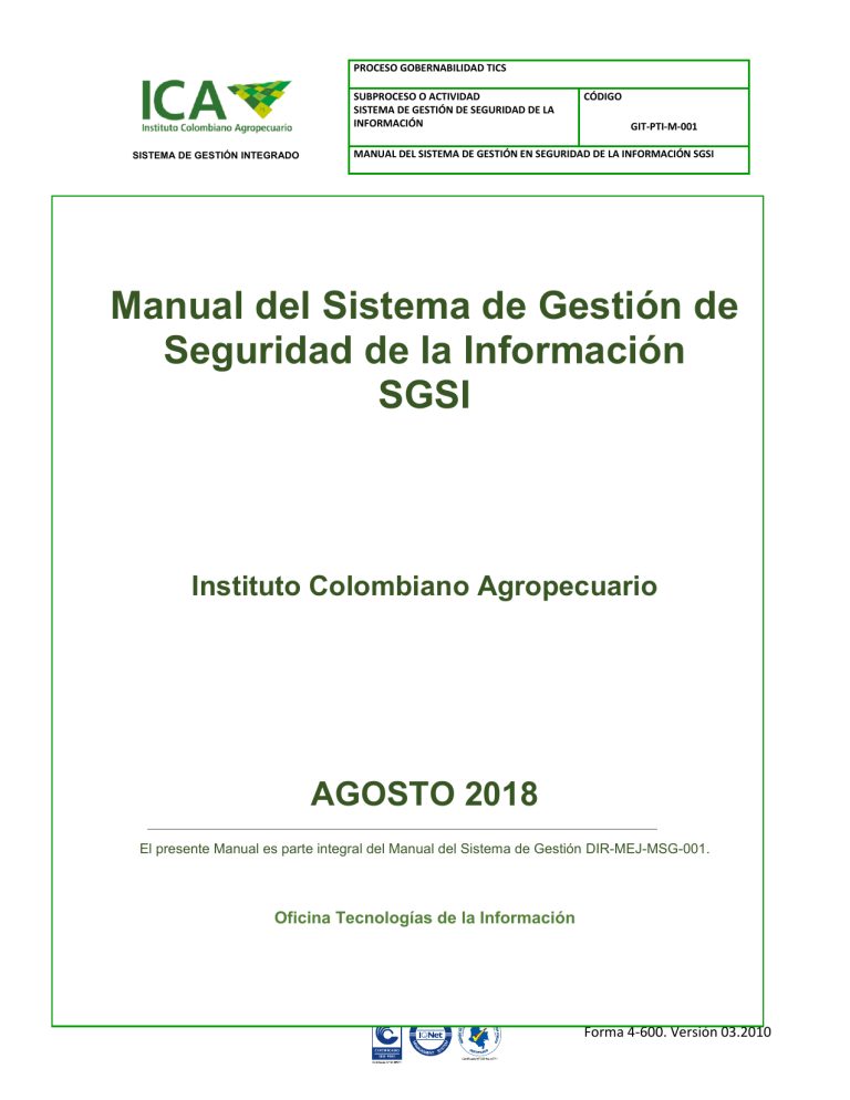 Manual SGSI: Seguridad de la Información en el ICA