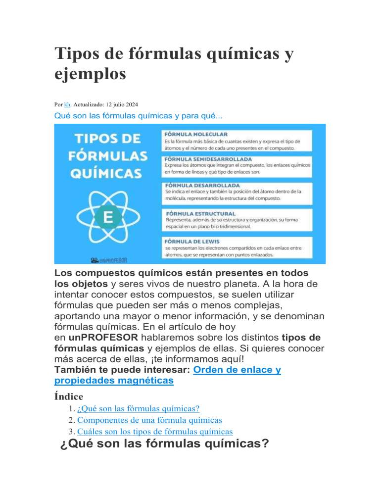 Tipos de Fórmulas Químicas y Ejemplos | unPROFESOR