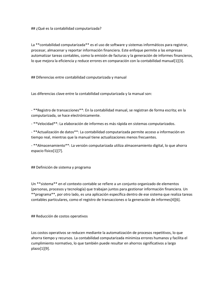 Contabilidad Computarizada: Definición, Ventajas y Programas