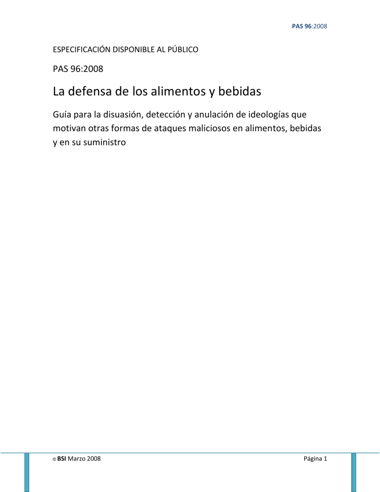PAS 96: Defensa de Alimentos y Bebidas