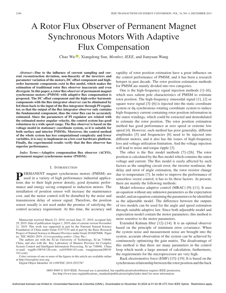 PMSM Rotor Flux Observer with Adaptive Compensation