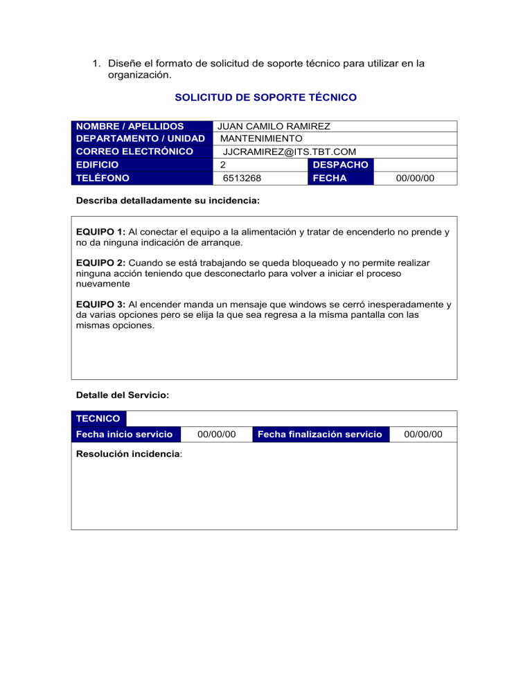 Formulario de Soporte Técnico y Mantenimiento de Equipos