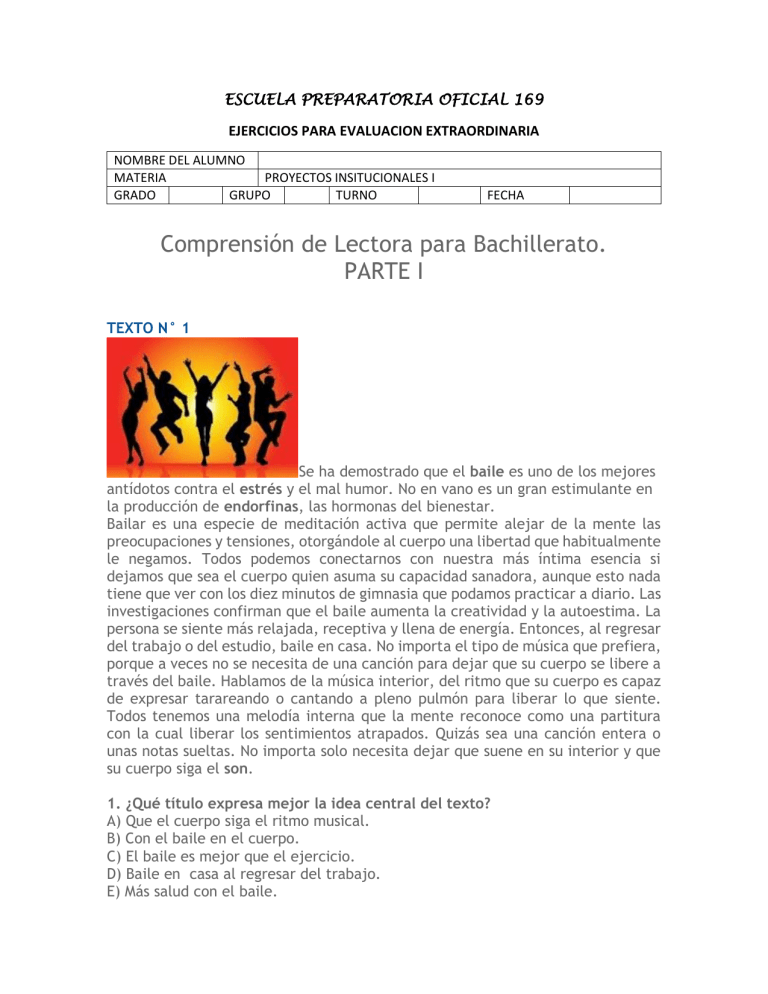 Ejercicios de Comprensión Lectora para Bachillerato