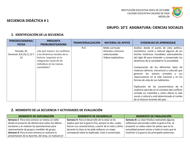 Secuencia Didáctica Ciencias Sociales - Grado 10