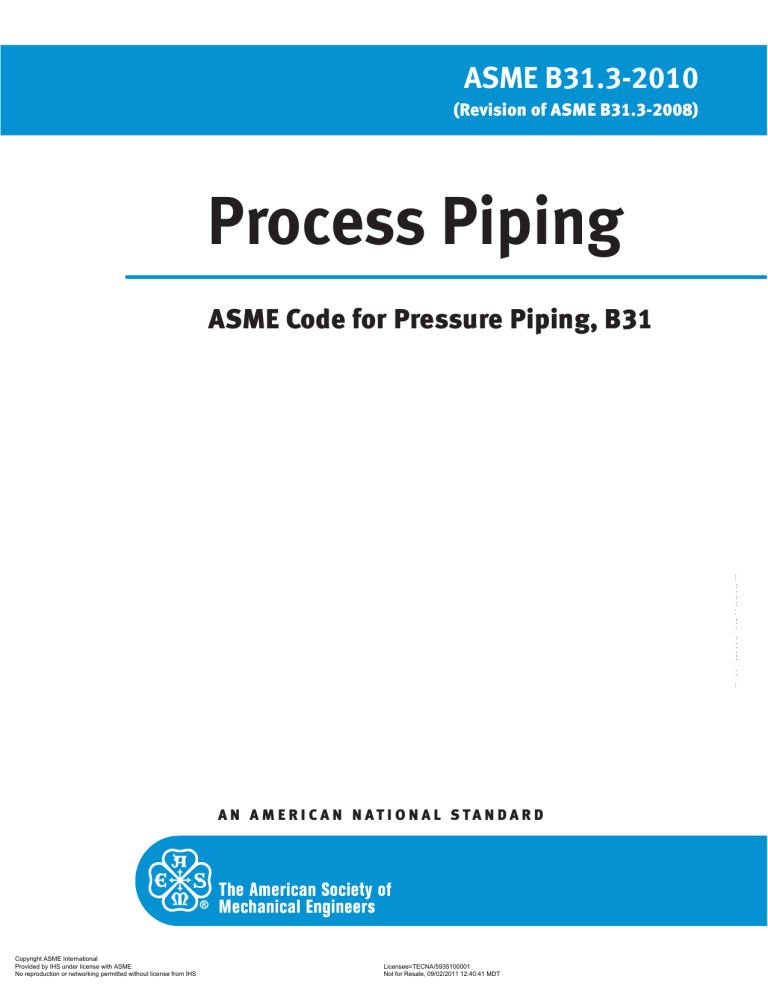 ASME B31.3 Process Piping Code - Design & Standards
