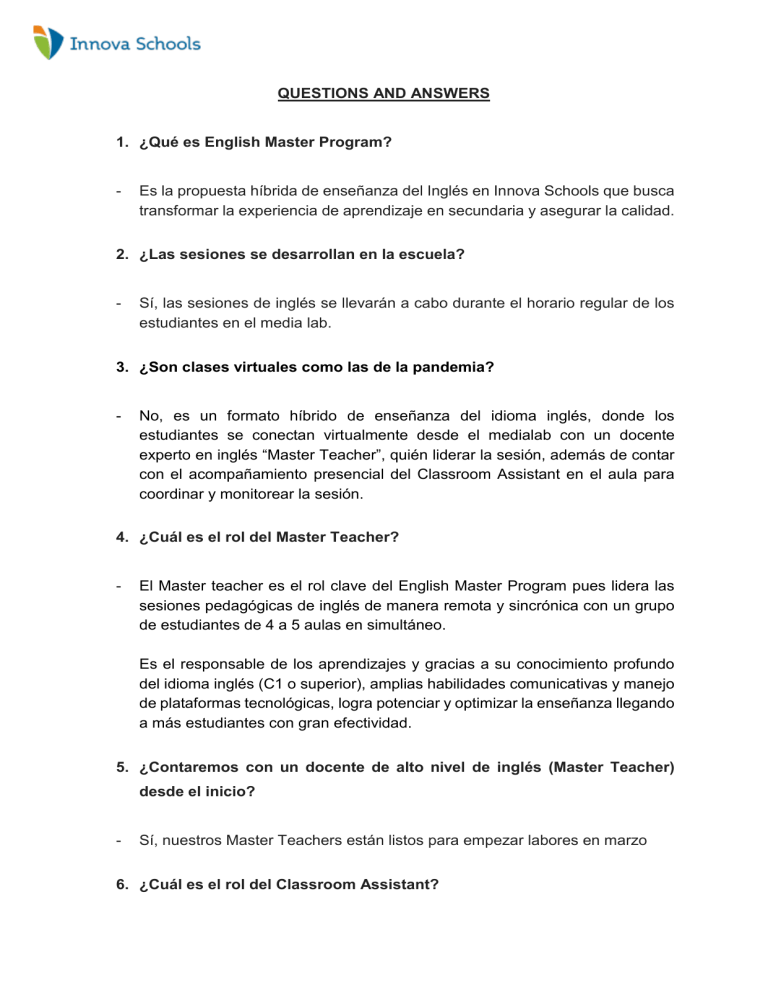 English Master Program: Preguntas y Respuestas