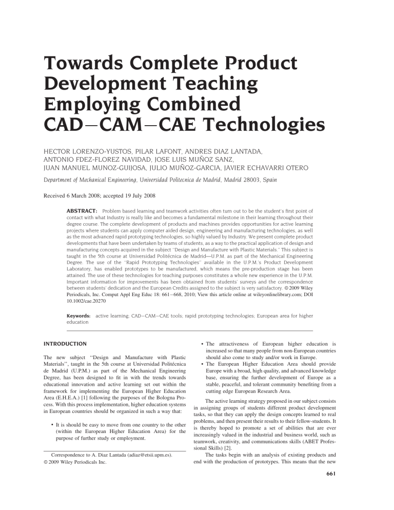 CAD CAM CAE in Product Development Teaching