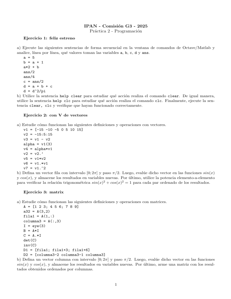 Práctica de Programación Octave/Matlab - Ejercicios Resueltos