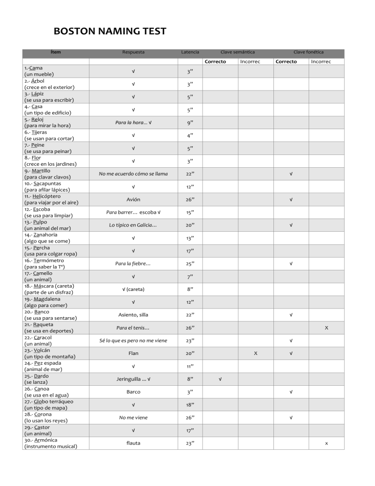 Prueba de Denominación de Boston: Evaluación del Lenguaje