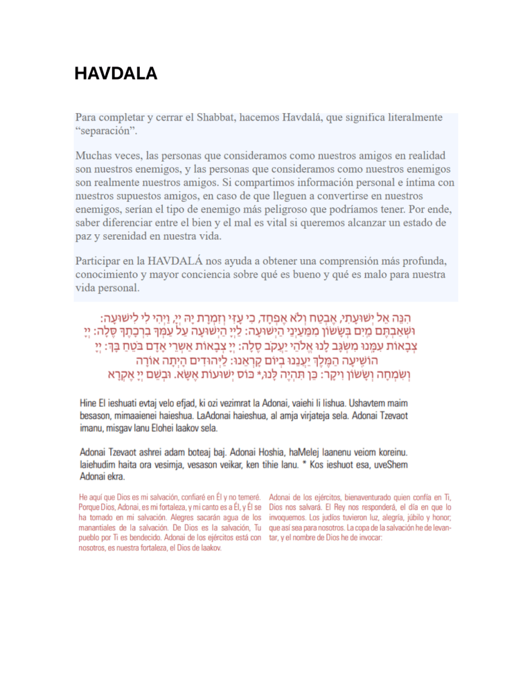 Havdalá: Oración Judía para el Fin del Shabat