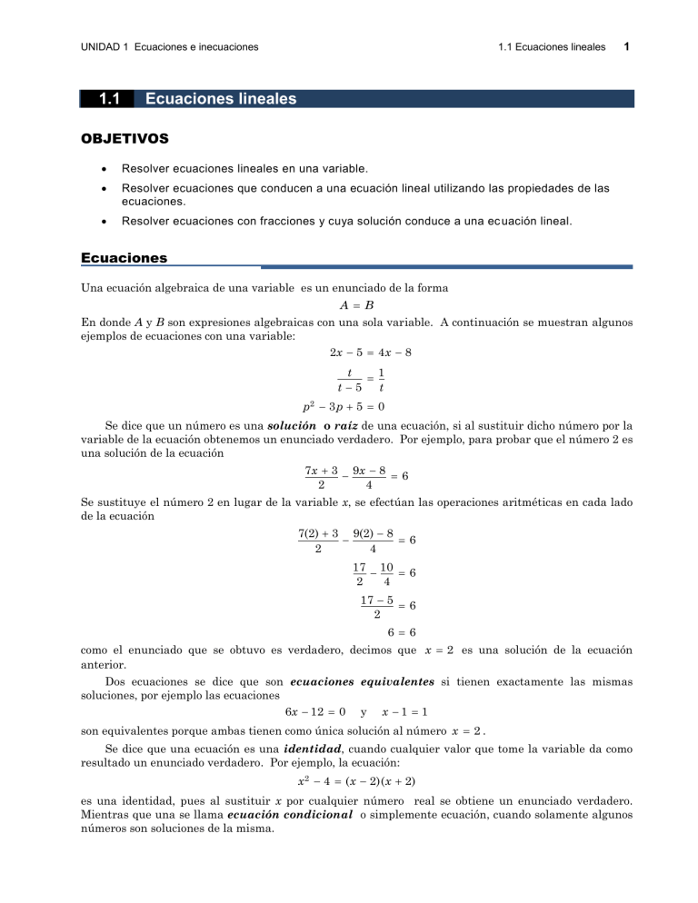 Ecuaciones e Inecuaciones: Apuntes de Clase