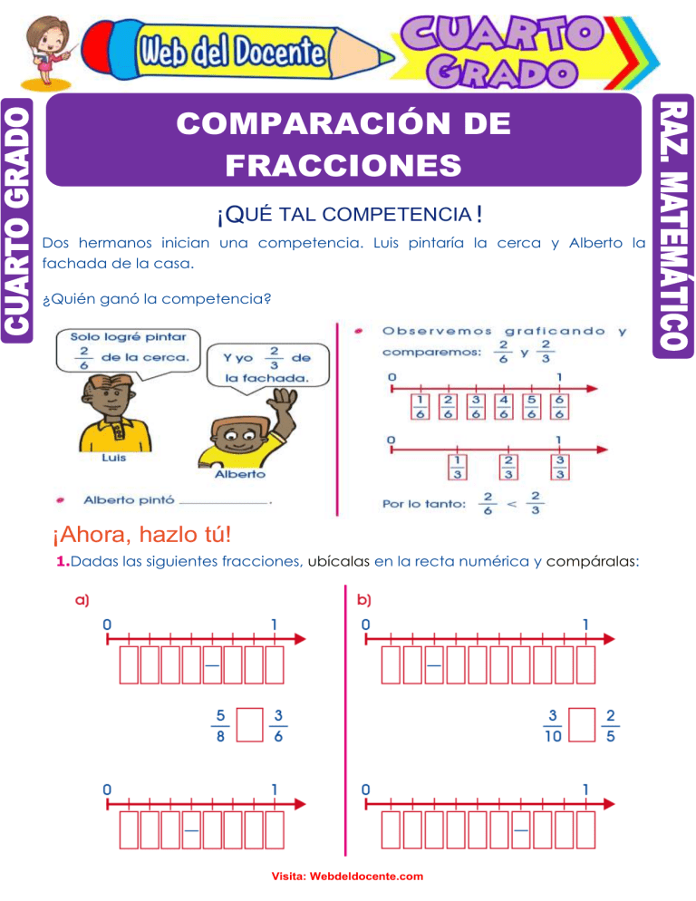 Hoja de Trabajo: Comparación de Fracciones Primaria