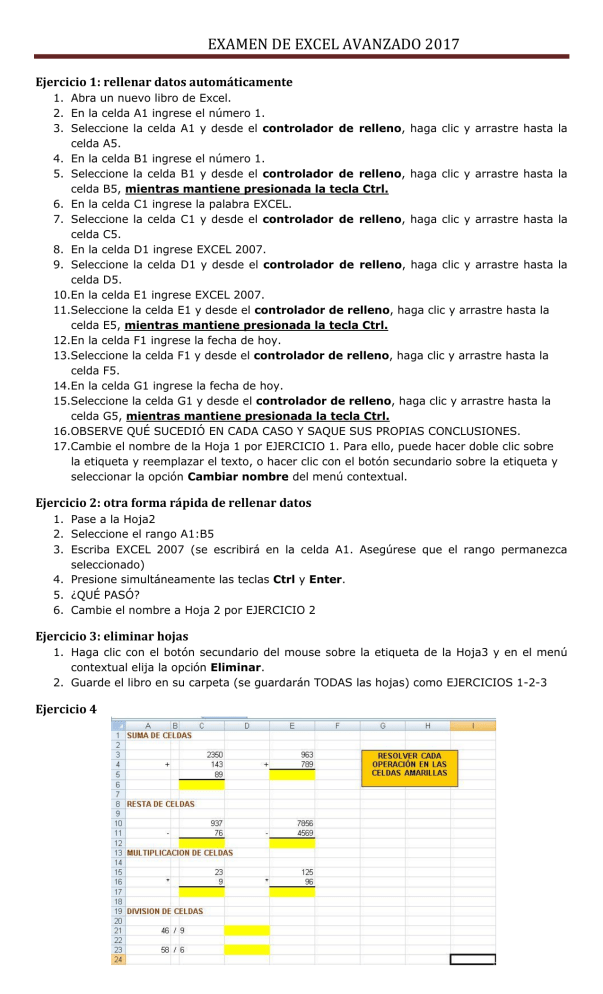 Examen de Excel Avanzado 2017: Ejercicios Prácticos