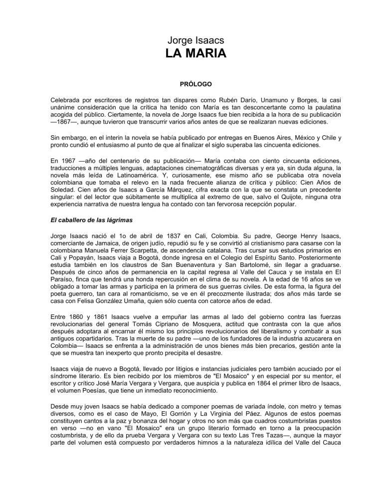 La María de Jorge Isaacs: Prólogo y Análisis Literario