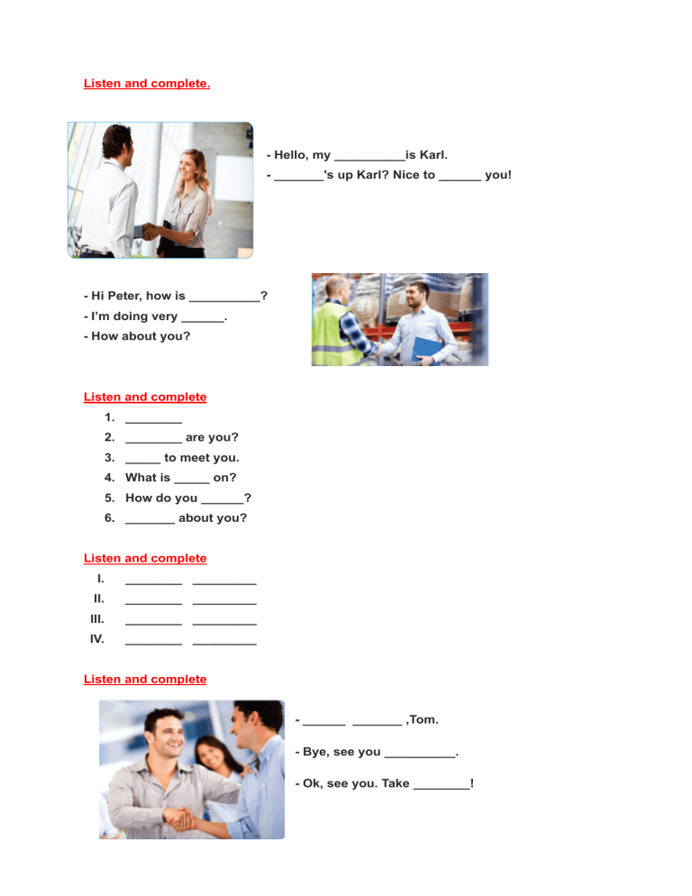 English Greetings Worksheet: Fill in the Blanks