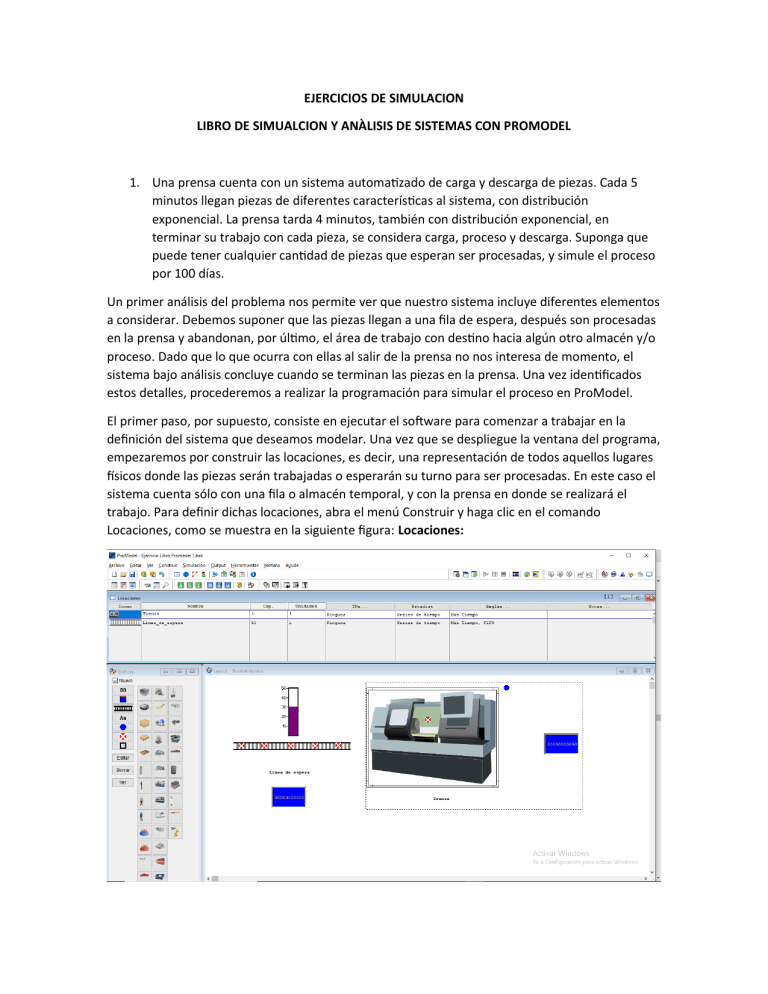 Simulación y Análisis de Sistemas con ProModel: Ejercicios