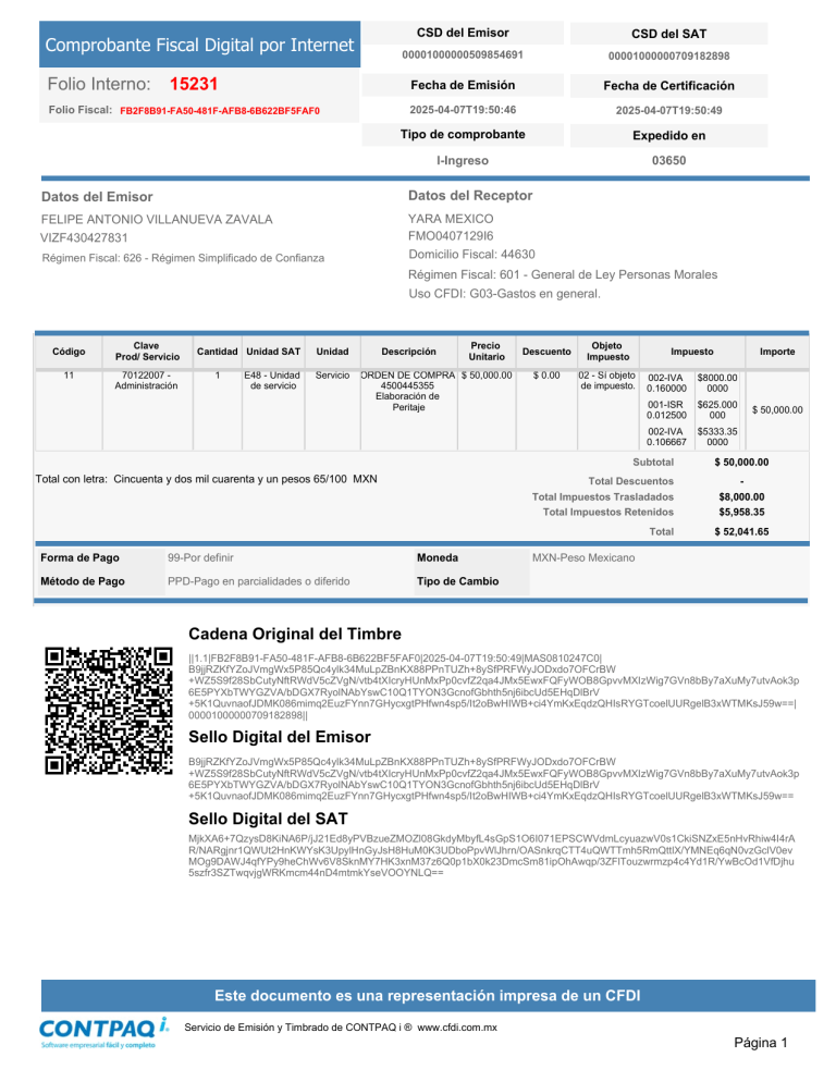 Factura Electrónica (CFDI) - Servicios de Administración