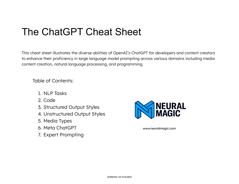 ChatGPT Cheat Sheet: NLP, Code, & Prompting Guide