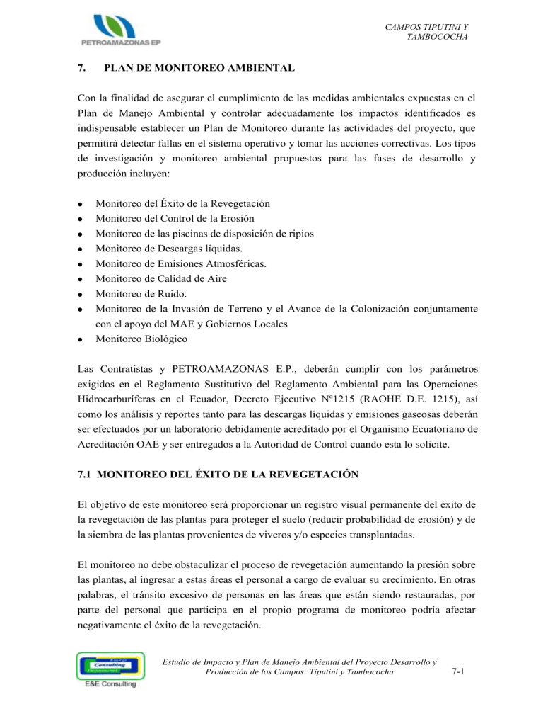 Plan de Monitoreo Ambiental Tiputini y Tambococha