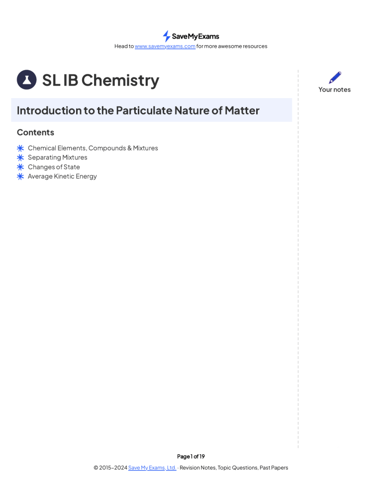 SL IB Chemistry: Particulate Nature of Matter Revision Notes