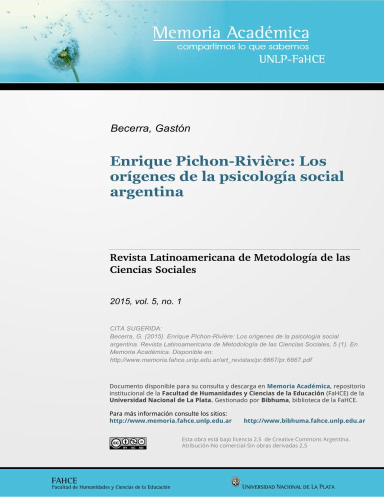 Enrique Pichon-Rivière y la Psicología Social Argentina