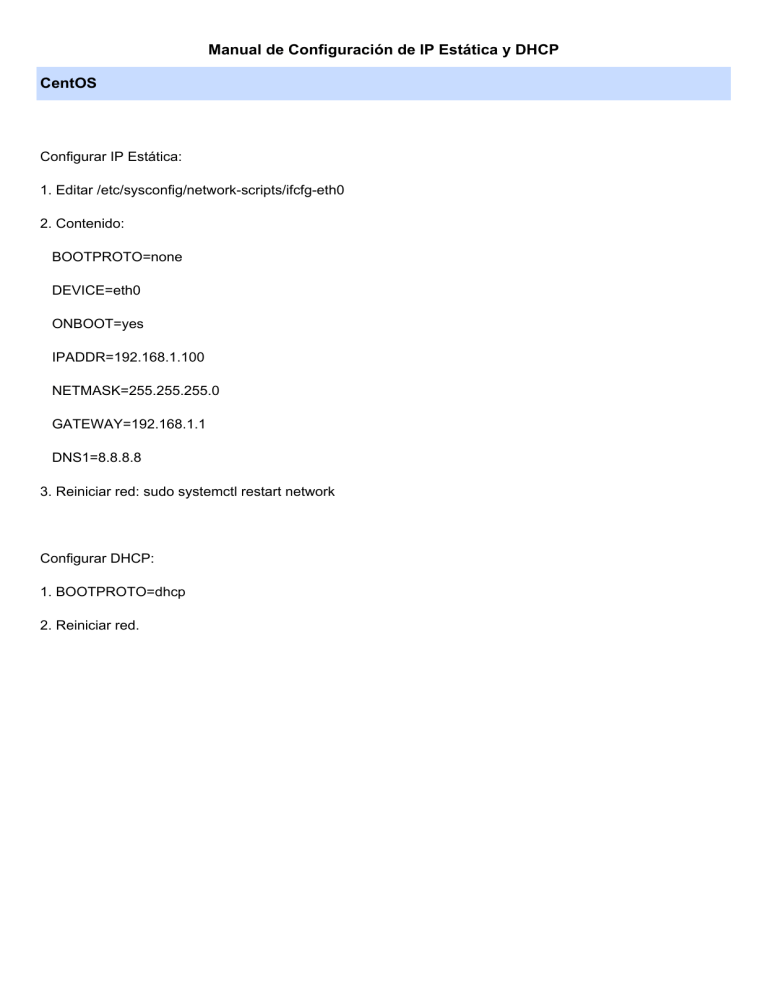 Guía Configuración IP Estática y DHCP: CentOS, Debian, Ubuntu, Fedora