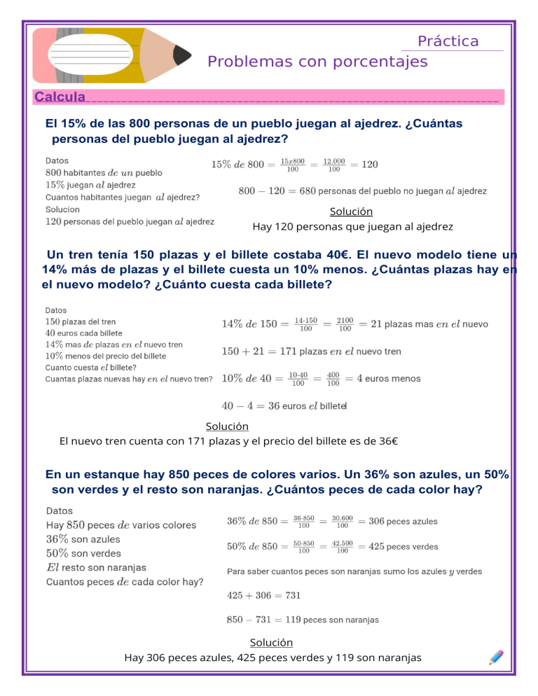 Problemas de práctica de porcentajes