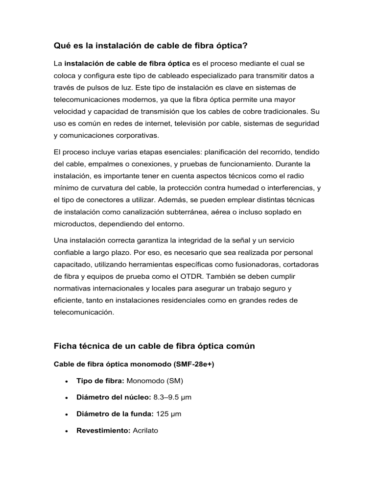 Guía de Instalación de Cable de Fibra Óptica
