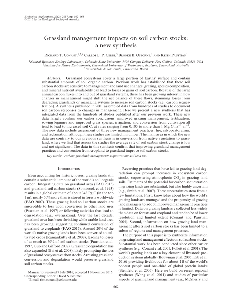 Grassland Management & Soil Carbon: A New Synthesis