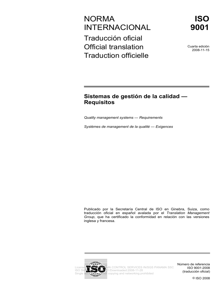 ISO 9001:2008 - Sistemas de Gestión de la Calidad